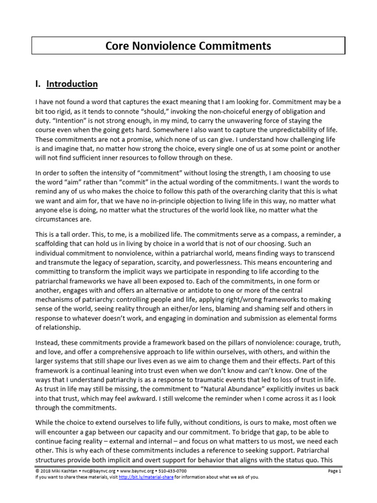 Core Nonviolence Commitments | PDF | Experience | Information
