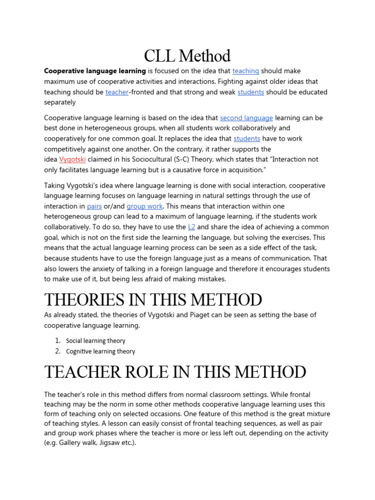 Cooperative Language Learning Method | PDF | Teachers | Language Acquisition