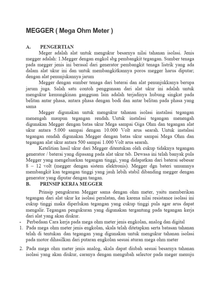 Panduan Lengkap Megger: Fungsi dan Penggunaan | PDF