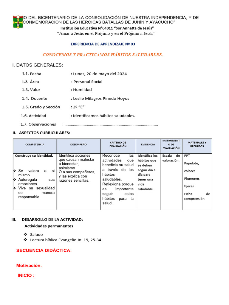 Sesión de Aprendizaje PS | Descargar gratis PDF | Ciencia cognitiva | Aprendizaje