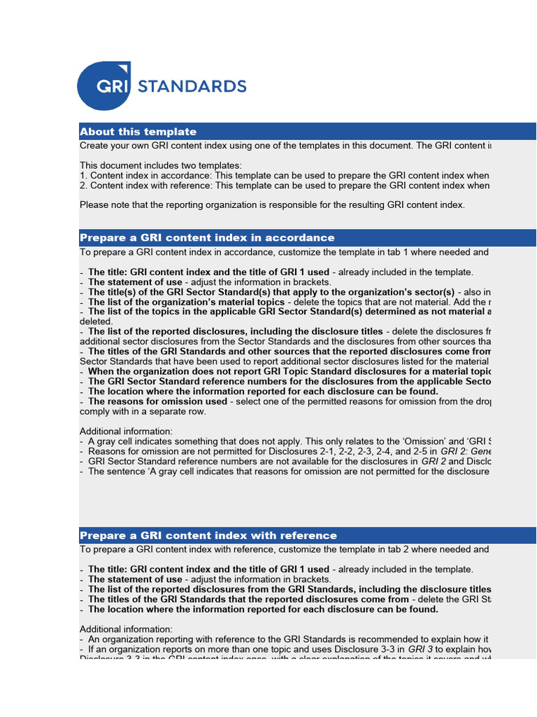 GRI Content Index Templates Guide | PDF | Occupational Safety And ...