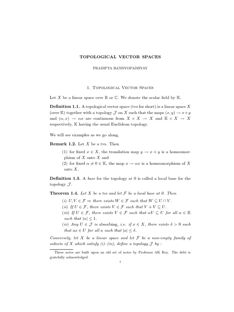 Topological Vector Space - Note | PDF | Linear Algebra | Space (Mathematics)