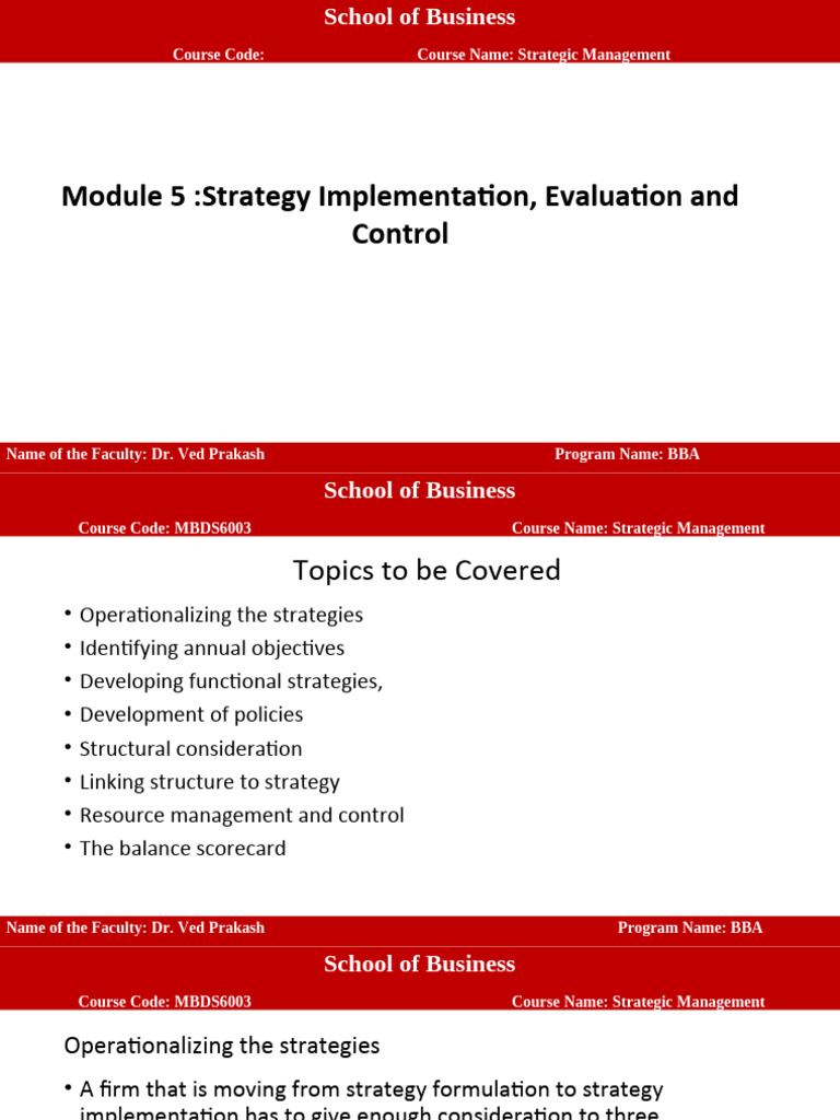 Module 5 Strategic Implementation and Control | PDF | Strategic ...