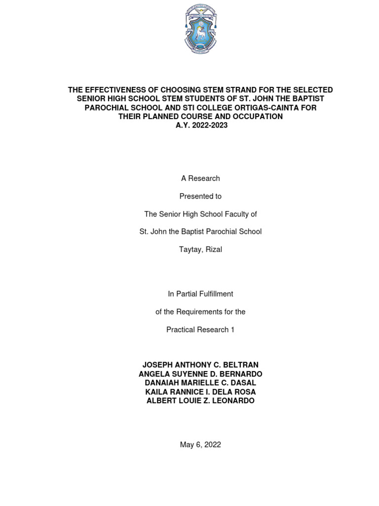 Effectiveness of STEM Strand Choice | PDF | Science, Technology ...