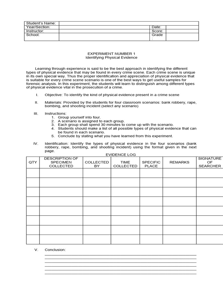 Experiment 123 | PDF | Crime Scene | Forensic Science