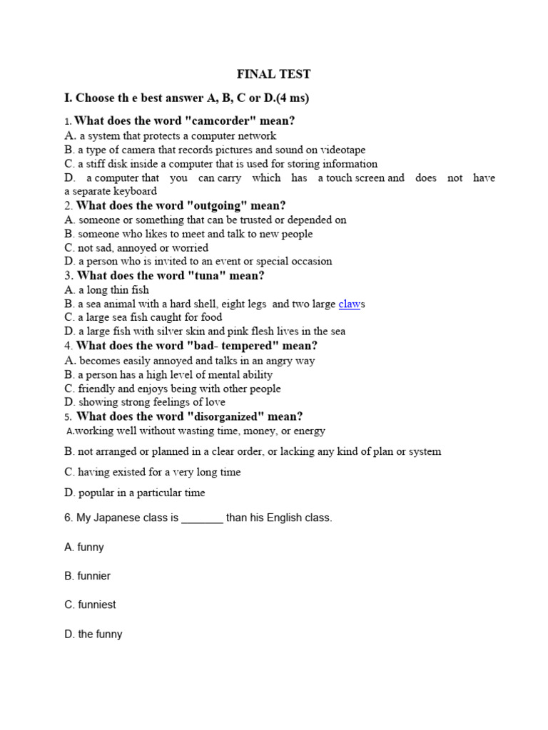 Final Test: Vocabulary and Grammar | PDF | Online And Offline | Online ...