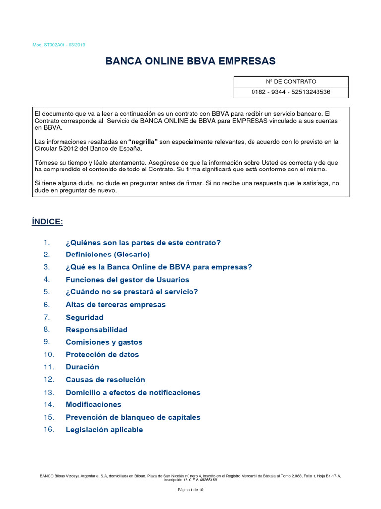 Contrato Banca Online Bbva Empresas | PDF | Bancos | Software de la aplicacion