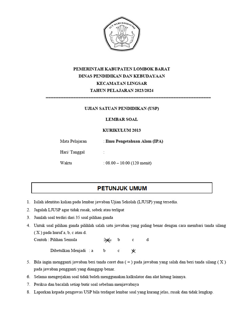 Soal Ipa Us 2022-2024 | PDF | Kajian Bahasa Asing | Sains & Matematika