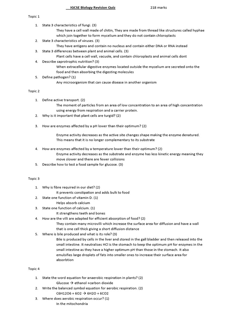 IGCSE Year 11 Revision Quiz | PDF | Leaf | Artery