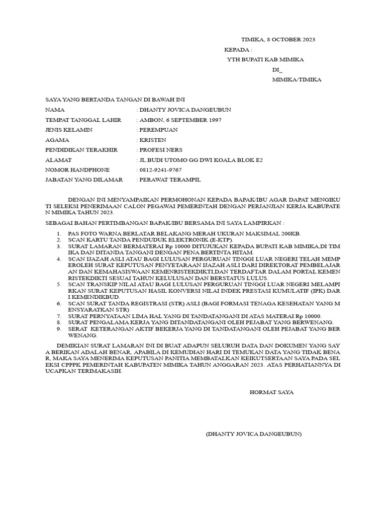 Lamaran Krj Dhanty | PDF