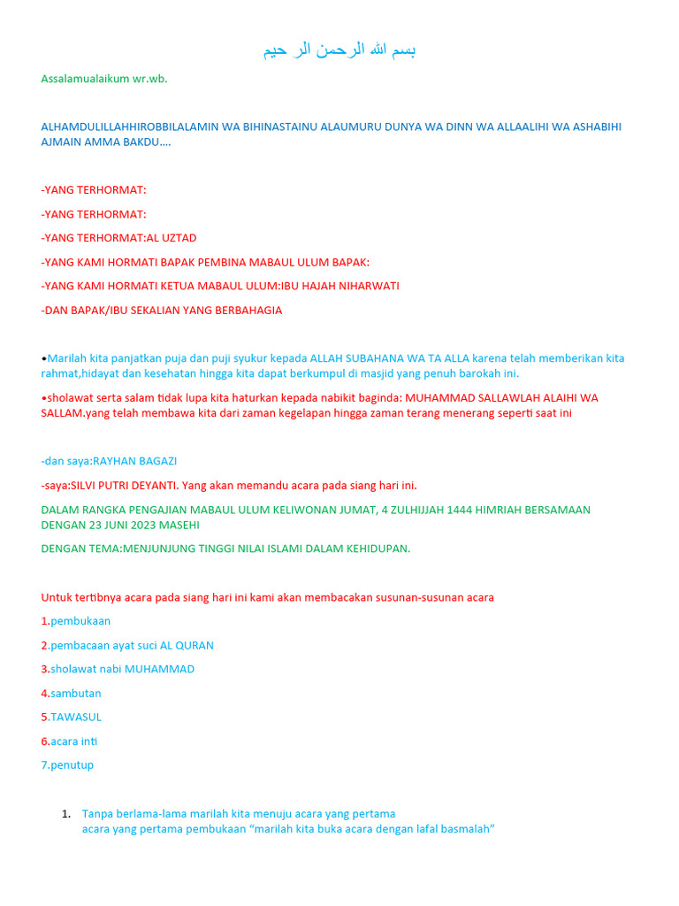 Teks MC Pengajian | PDF