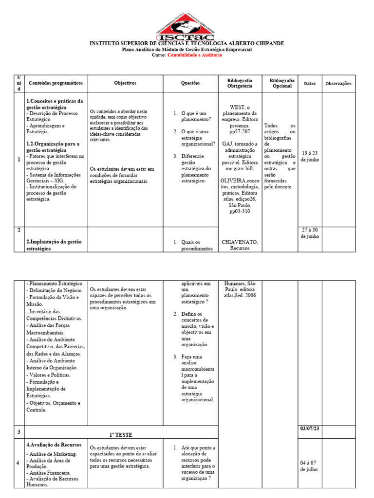 Plano de Gestao Estrategica - Doc1 | PDF | Gestão estratégica | Planejamento