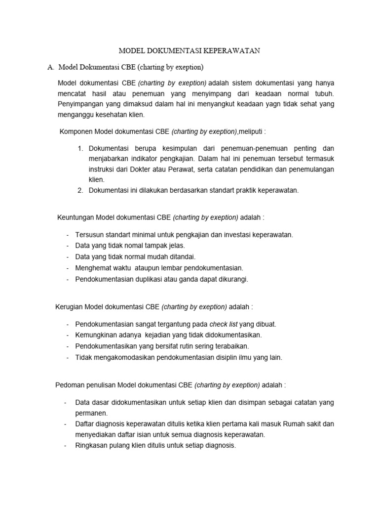 Model Dokumentasi Keperawata Cbe | PDF