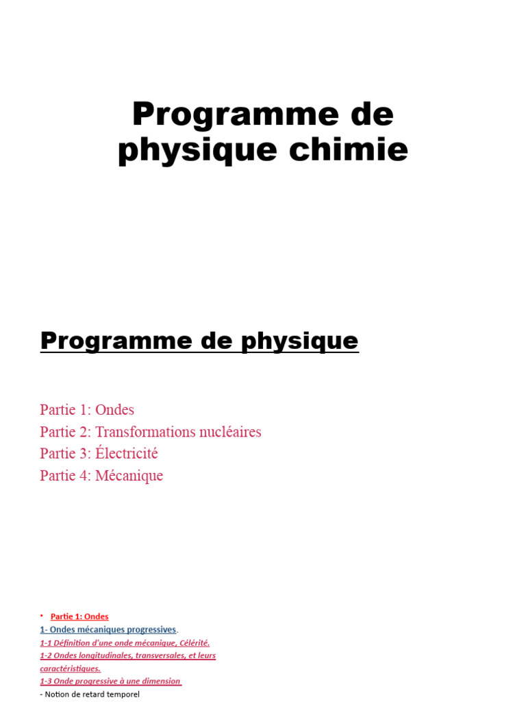Programme de Physique Chimie | PDF | Pendule (physique) | Vagues