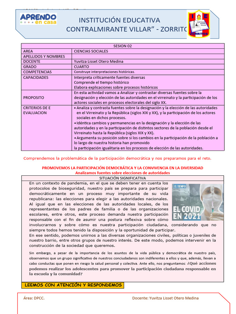 ENVIAR LUNES 26 -04-21 SESION 02 CC.SS CUARTO 24-04-21 | PDF | Evaluación | Democracia