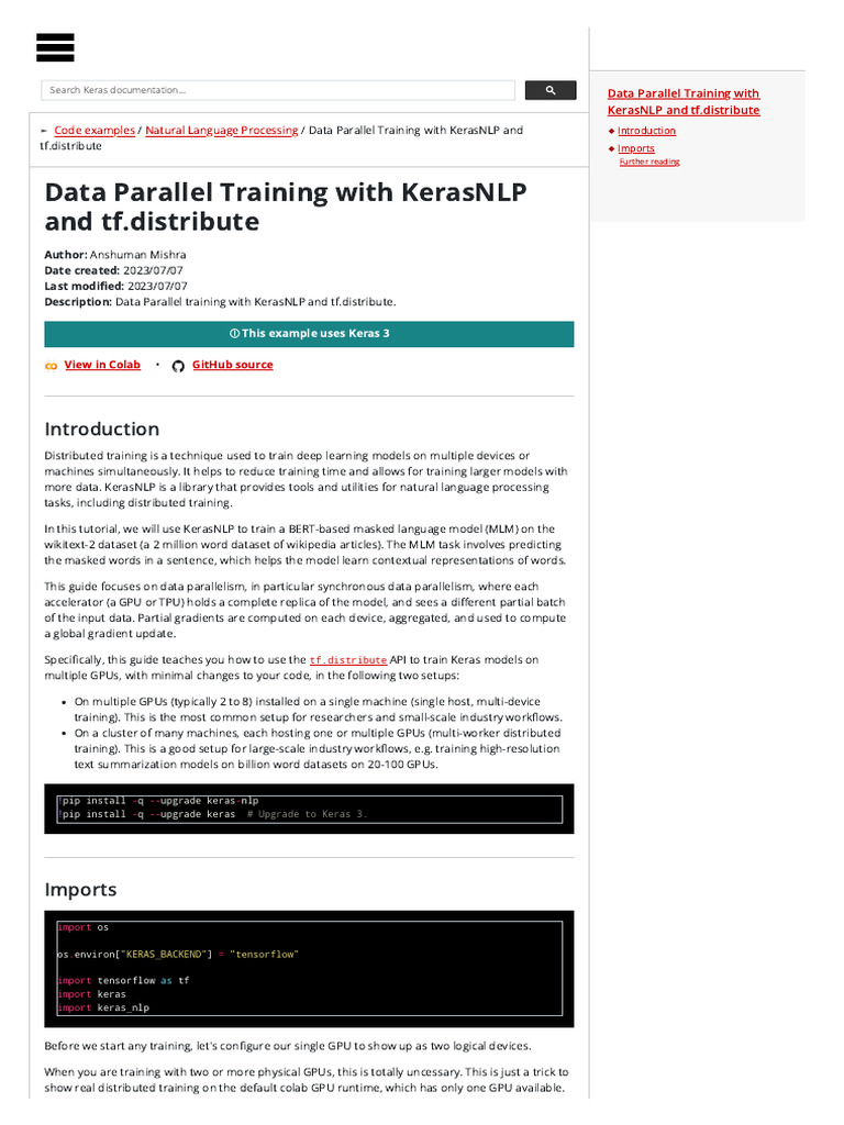 Data Parallel Training With KerasNLP and TF - Distribute - 1716328140606 | PDF | Graphics ...