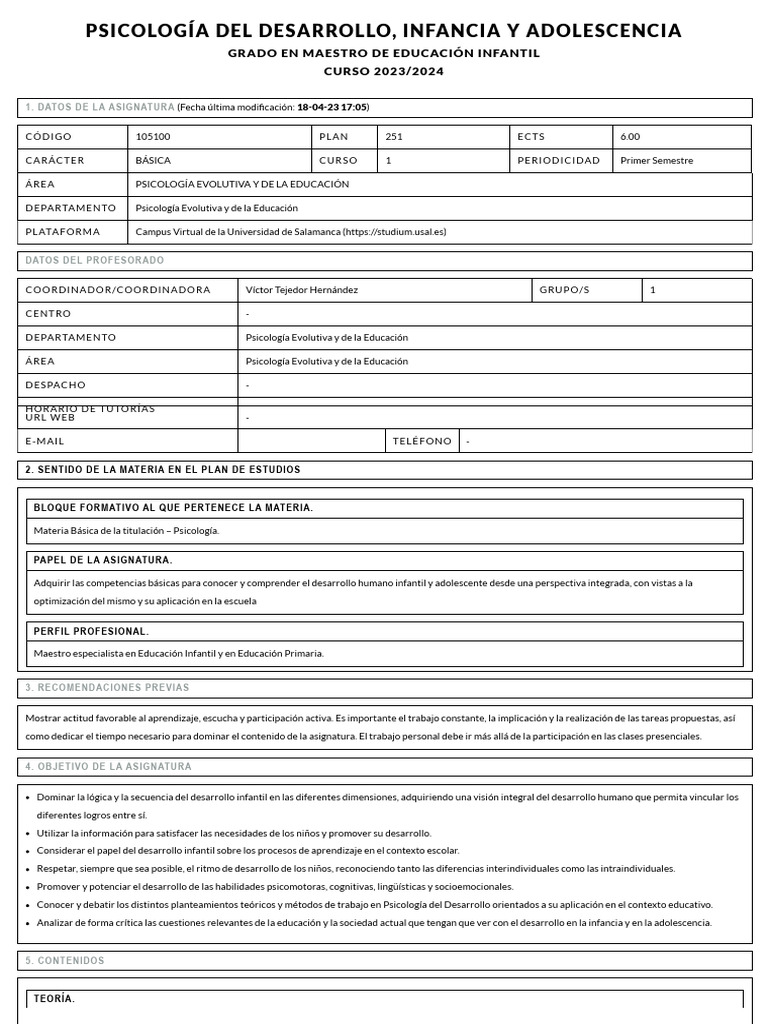 PSICOLOGÍA DEL DESARROLLO, INFANCIA Y ADOLESCENCIA - Guias - Usal.es | PDF | Sicología ...