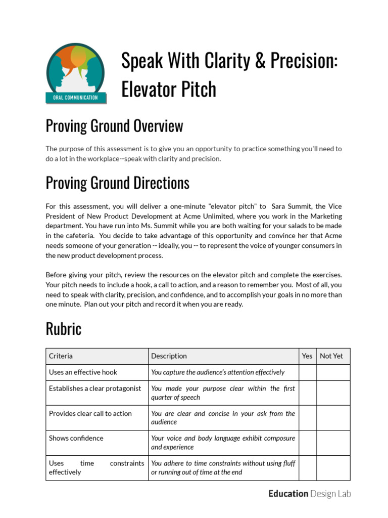 Speak With Clarity Precision Elevator Pitch | PDF | Career & Growth