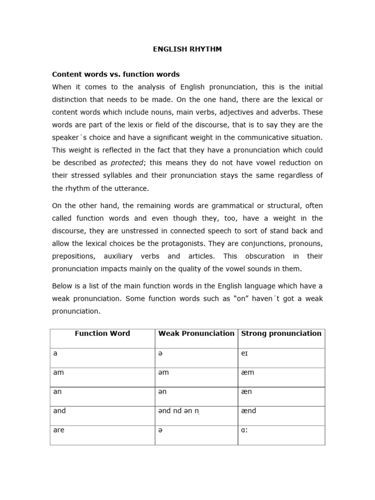 Content and Function Words Weak and Strong Forms | Download Free PDF ...