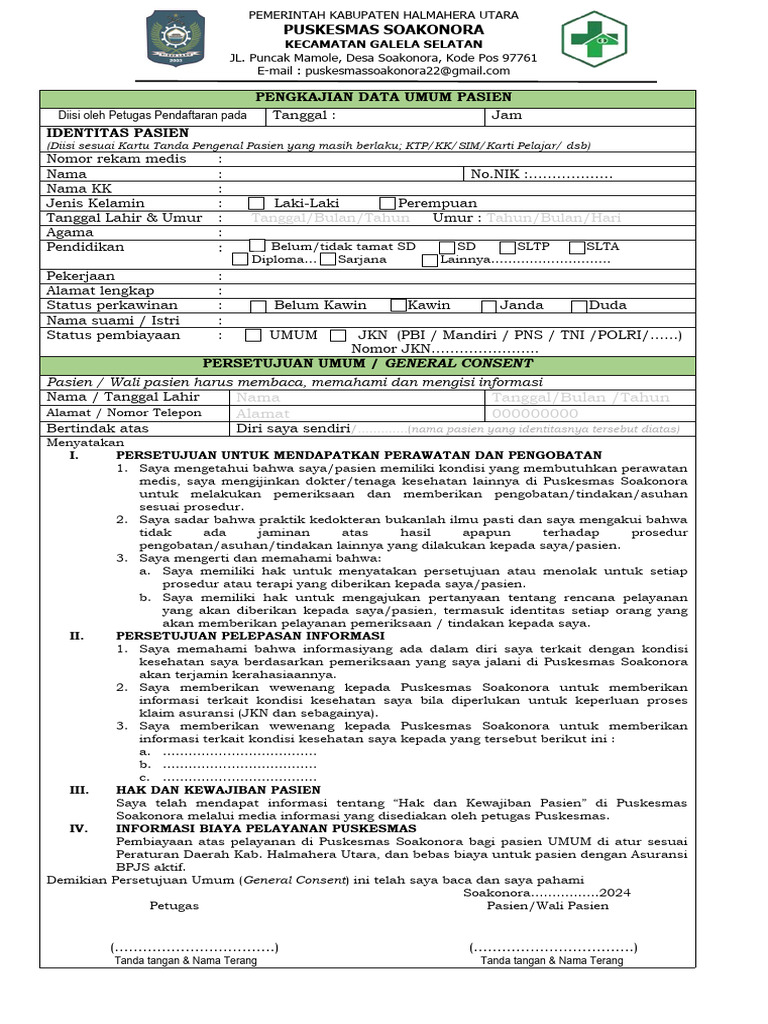 Formulir Persetujuan Pasien Puskesmas Soakonora | PDF