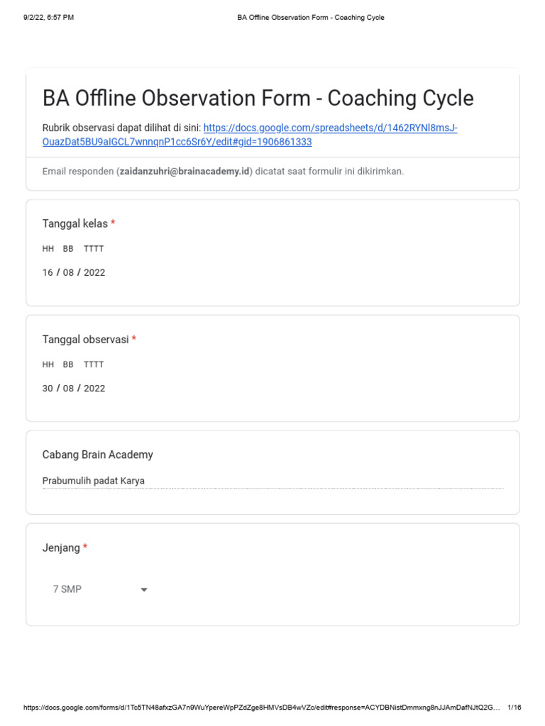 BA Offline Observation Coaching Form | PDF