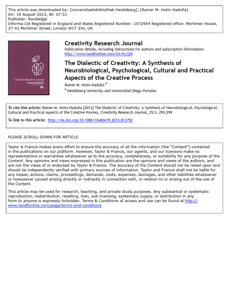 The Dialectic of Creativity A Synthesis | PDF | Creativity | Emotions