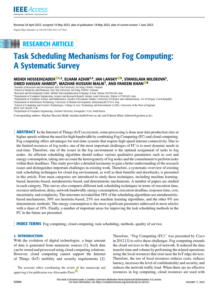 Task Scheduling Mechanisms For Fog Computing A Systematic Survey | PDF | Machine Learning ...