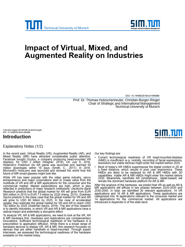 VR, AR & MR Impact on Industries | PDF | Augmented Reality | Virtual ...