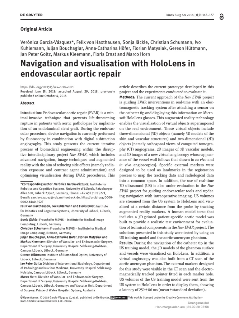Navigation and Visualisation With HoloLens in Endovascular Aortic ...