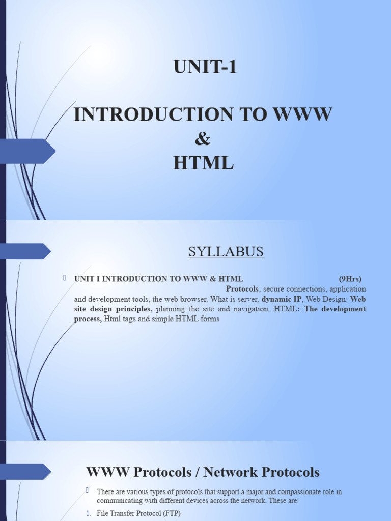 Unit 1-Intoduction to Www & HTML Final (1) | PDF | World Wide Web | Internet & Web