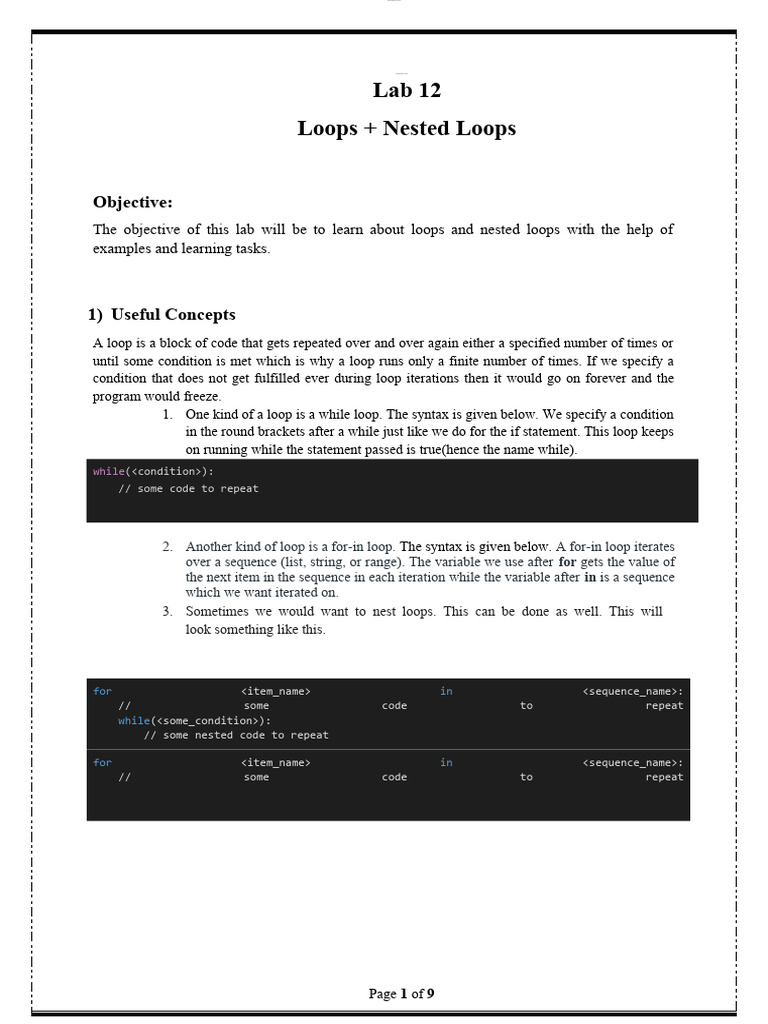 Lab 11 Loops In Python Download Free Pdf Control Flow Computer Programming