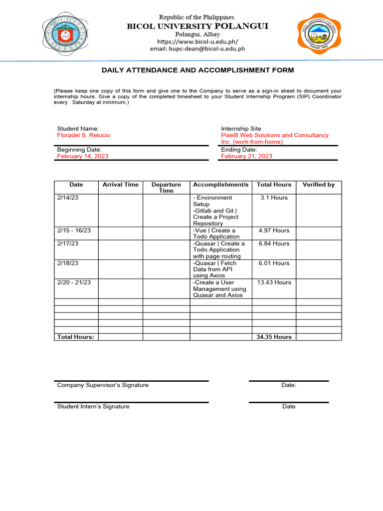Sample Form Daily Attendance and Montlhy Progress Report | PDF ...
