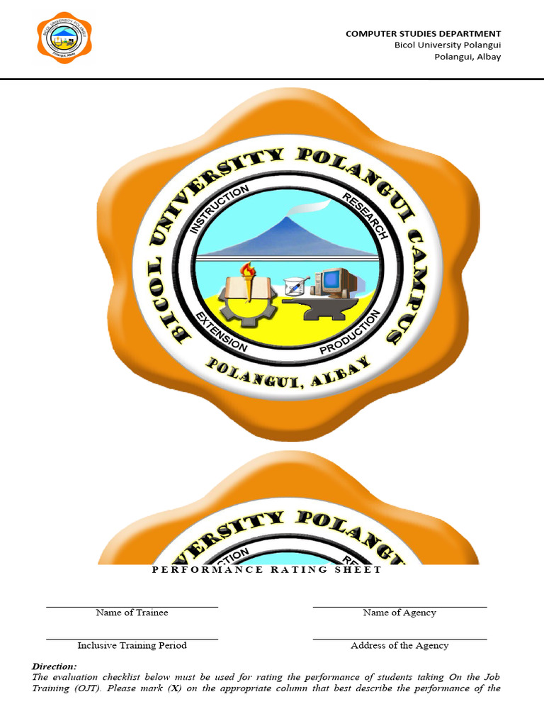 OJT Performance Rating Sheet Template | PDF | Cognition | Computing