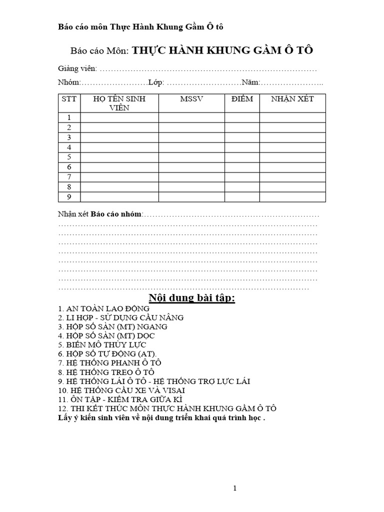 Báo cáo Môn TH KHUNG GẦM | PDF