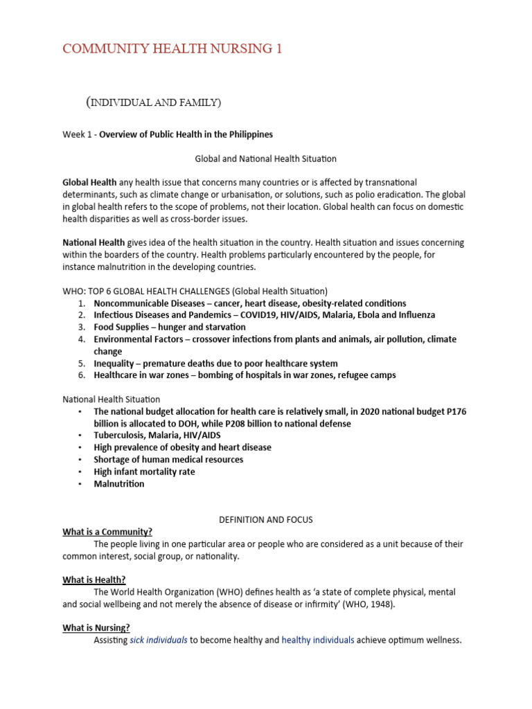 Topic 1 CHN 1 Handouts | PDF | Global Health | Public Health