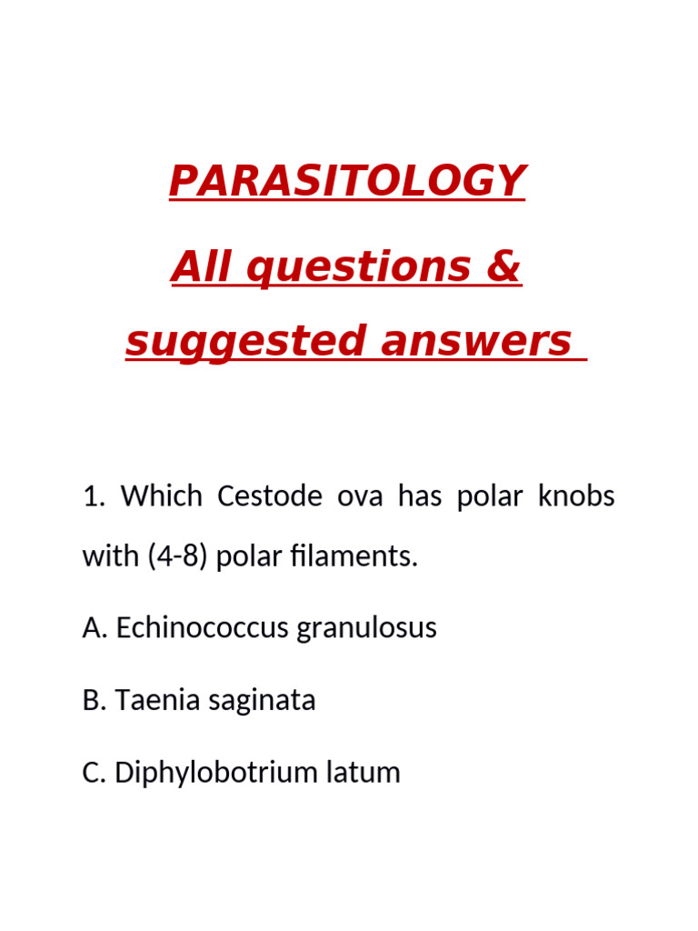 Parasitology All Questions & Suggested Answers | PDF | Nematode ...