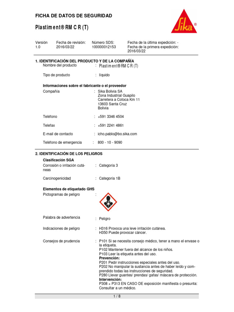 MSDS-Plastiment RMC-R (T) | PDF | Toxicidad | Química