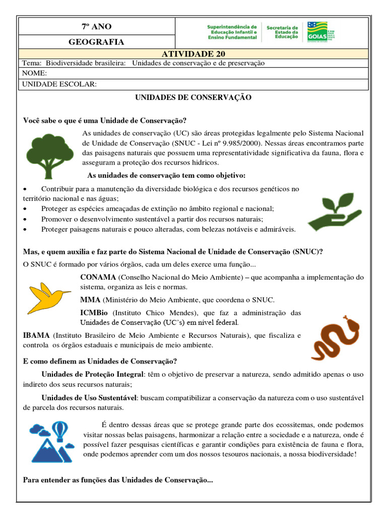 Atividade-20-7o-GEO-Unidades-de-Conservacao | PDF | Biodiversidade ... Atividade-20-7o-GEO-Unidades-de-Conservacao | PDF | Biodiversidade ...