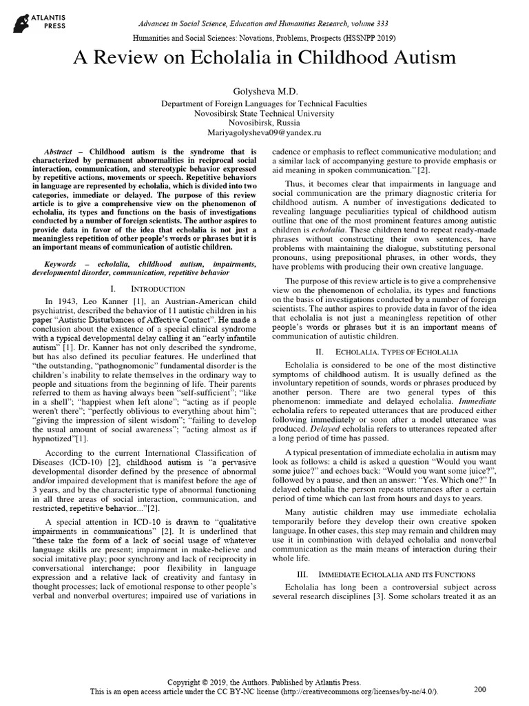 A Review On Echolalia in Childhood Autism | PDF | Autism Spectrum ...