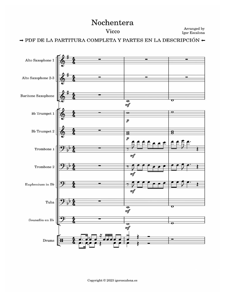 NOCHENTERA (Vicco, Arr. Igor Escalona) - Charanga | PDF