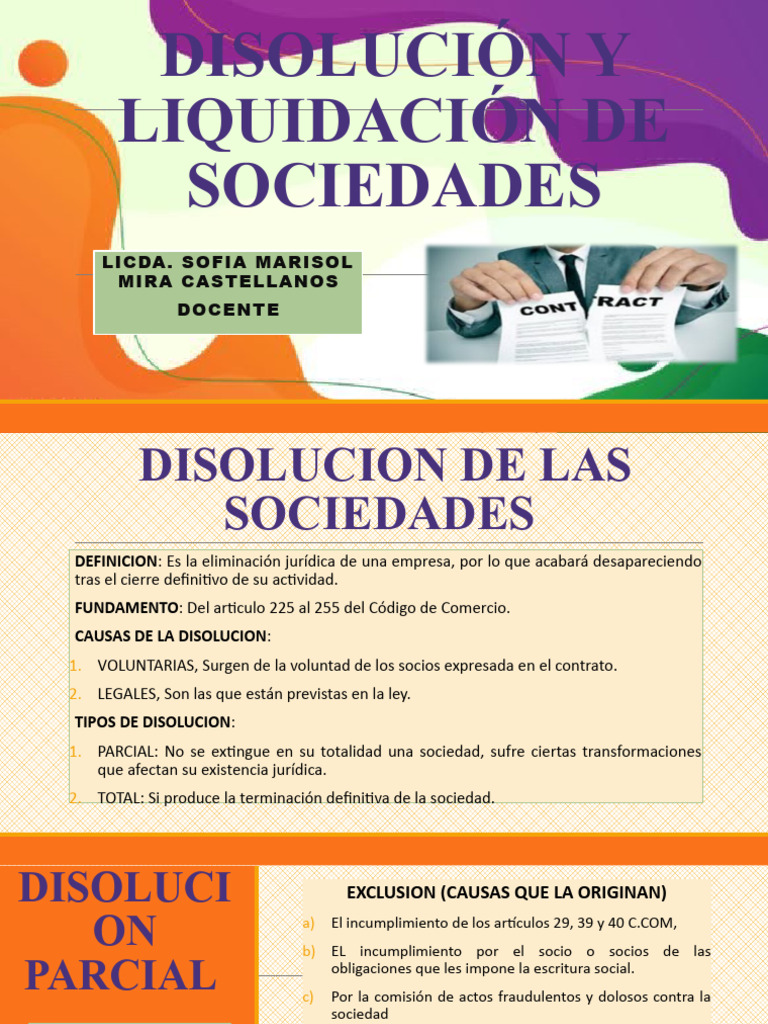 Disolución Y Liquidación de Sociedades: Licda. Sofia Marisol Mira Castellanos Docente | PDF ...