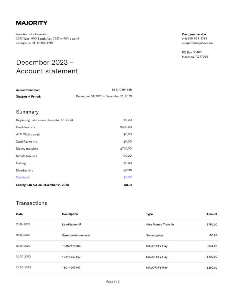 2023 12 Monthly Statement MAJORITY 1 | PDF | Credit Card | Services ...