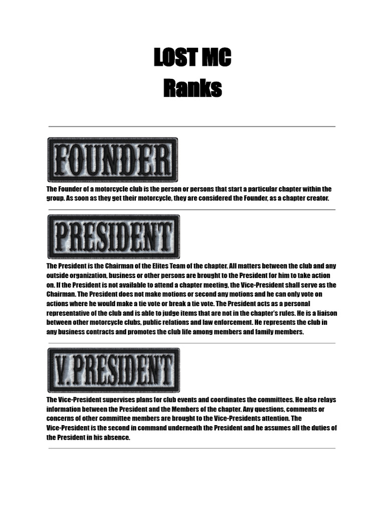 Lost MC Rank Descriptions | Download Free PDF | Presidents Of The ...