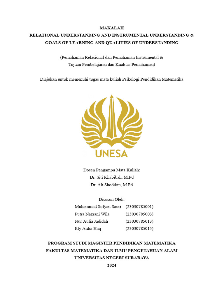 Relational Understanding and Instrumental Understanding & Goals of ...