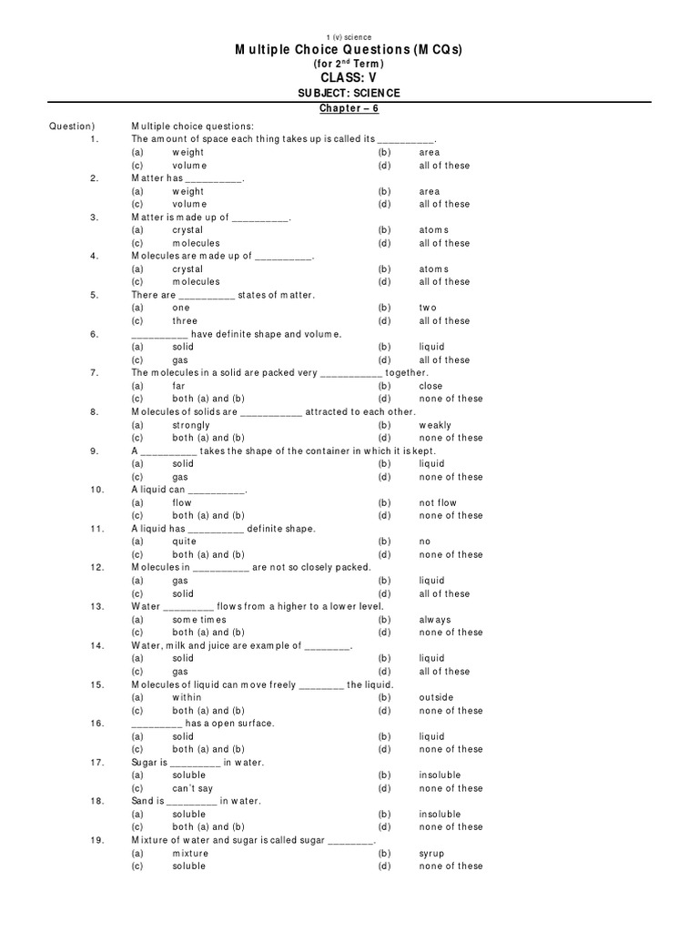 Class 5 Science | PDF | Solubility | Foods