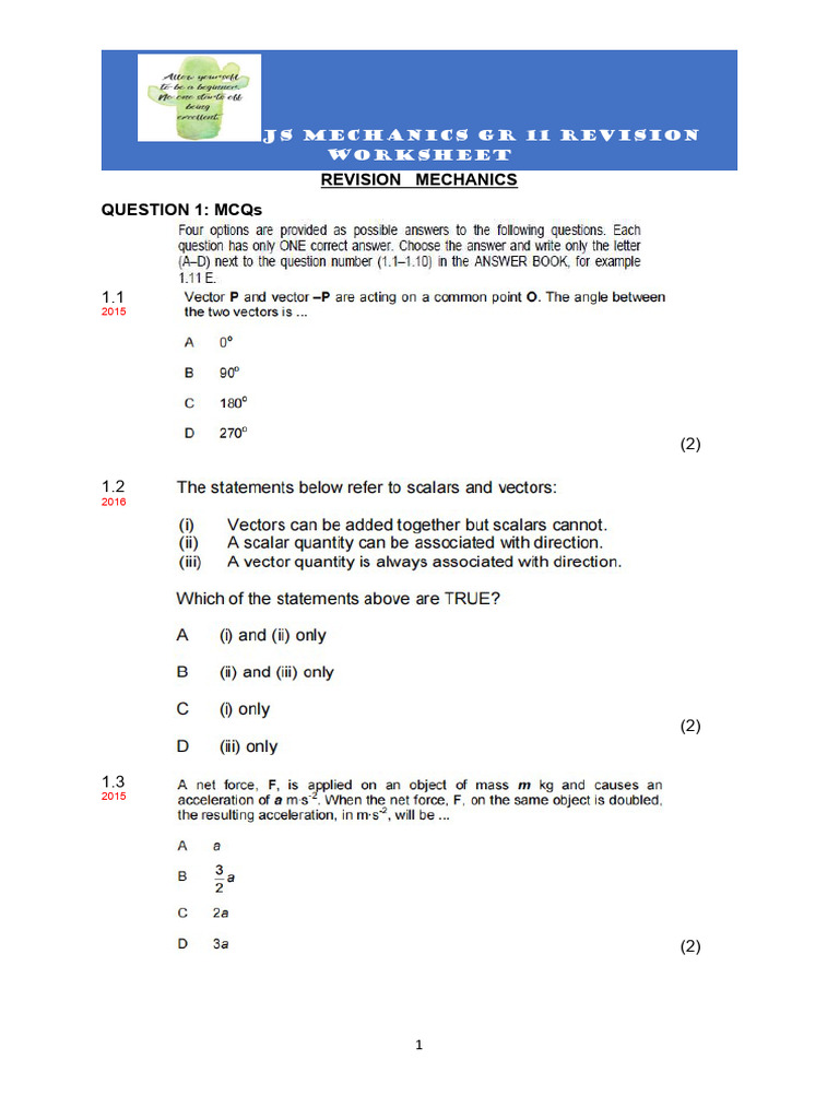 GR 11 Mechanics Learner | Download Free PDF | Force | Gravity
