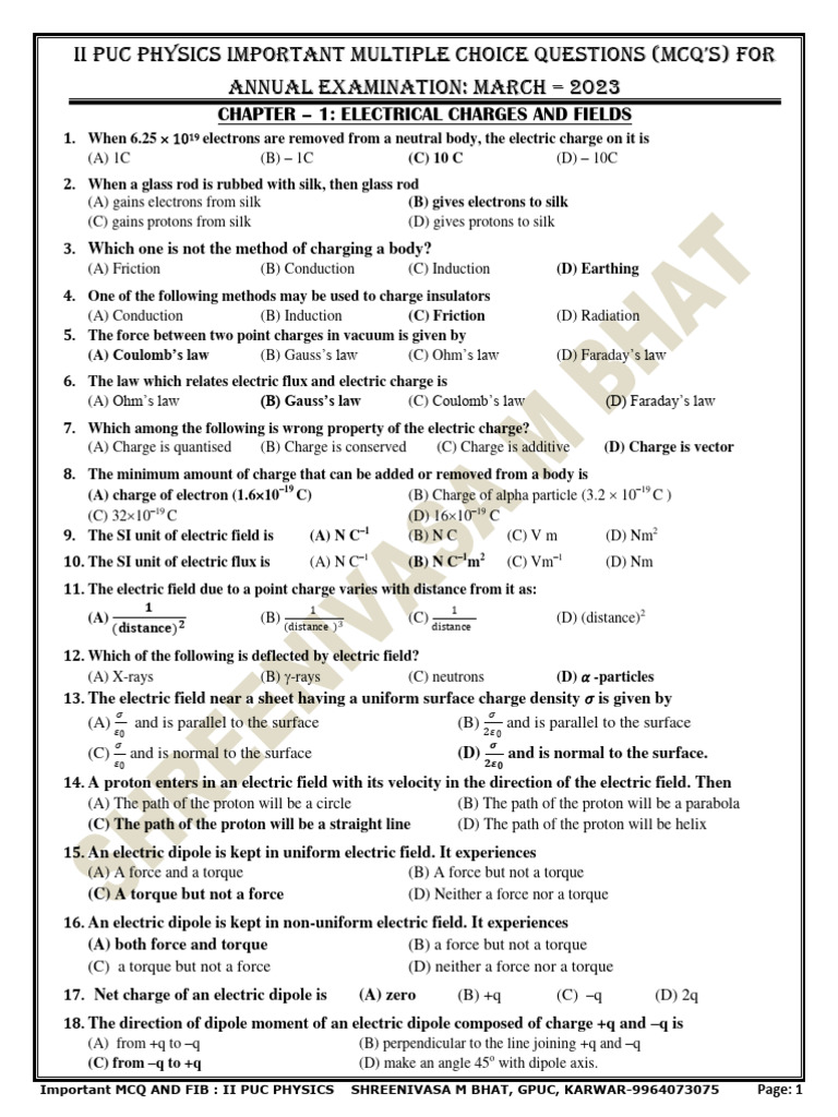 2 - Important Mcq's and Fib | PDF | Magnetic Field | Electrical Resistivity And Conductivity