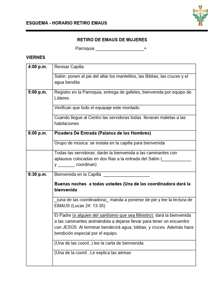 Esquema. Retiro Emaus Apoyo y Campanera | PDF
