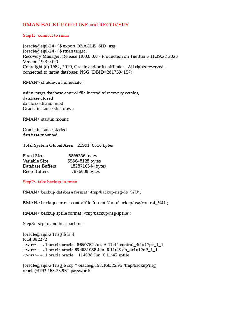 Rman Cold - Consistent - Offline Backup | PDF | Backup | Software