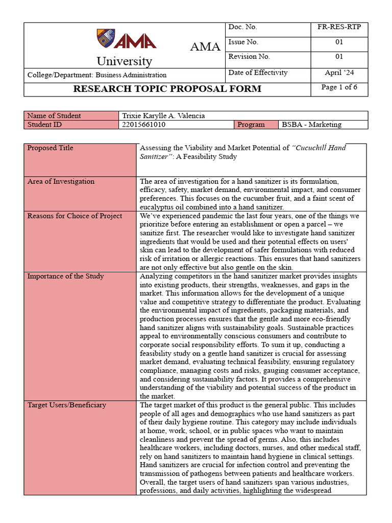 Valencia Bsba Titleproposalfinal | PDF | Ketogenic Diet